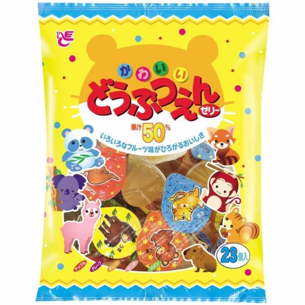 どうぶつのイラストがかわいい、アップル、グレープ、オレンジ、パイン、ピーチの5つの味の果汁50%（生果汁換算比）ゼリーです。＜内容量＞15g×21個＜原材料に含まれるアレルギー物質＞りんご、オレンジ、もも※コンタミネーション：乳を使用した設...