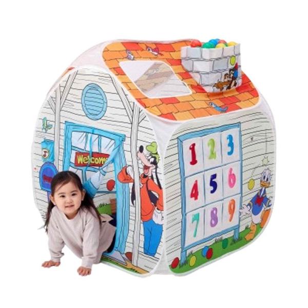 ,, 遊び方無限大！折りたたみができて、楽しい工夫がいっぱいのボールハウス。おままごとやお店屋さんなどいろんなあそびを楽しんじゃおう。楽しさポイント1.ミッキー達と楽しく遊べるテント　2.的当てやカード遊び、ボールスロープなど楽しいギミック...