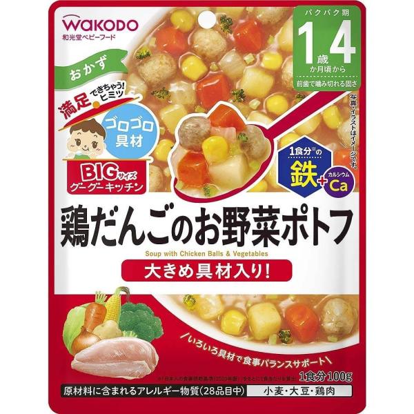 ,#00003201 ＜商品特長＞やわらかい鶏だんごとたっぷり野菜のうま味がしみ込んだやさしい味わいです。＜内容量＞100g＜原材料＞野菜（にんじん（国産）、たまねぎ、とうもろこし、キャベツ、ブロッコリー）、チキンボール（鶏肉、パン粉（小麦...