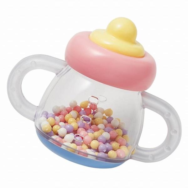 なんでも舐める赤ちゃんに水洗い可能な洗えるラトルシリーズが新登場♪無塗装、ネジ不使用、再生包装資材仕様のシリーズです。にぎりやすい両手持ち手で振るとジャラジャラ。乳首部分はやわらかい材質です。