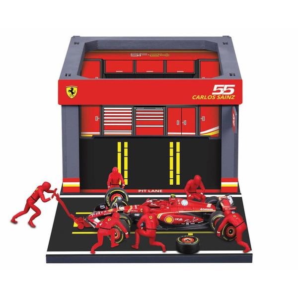 Bburago 1/43 PIT PASS セット フェラーリ SF-24 No.55 C.サインツ Jr. ダイキャストモデル&amp;ジオラマセット 18-36862S■メーカー：ブラーゴ(Bburago)