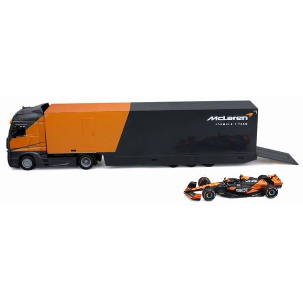 Bburago 1/43 メルセデス ベンツ アクトロス キャブ &amp;トレーラー/マクラーレン MCL38 No.4 L.ノリス 完成品ダイキャストミニカー BUR38401■メーカー：ブラーゴ(Bburago)