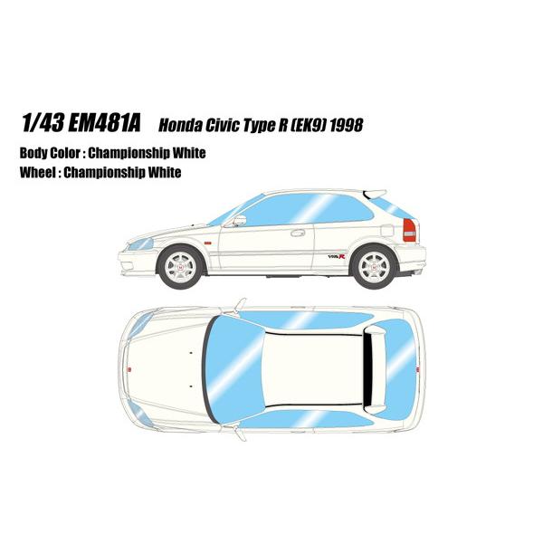 EIDOLON 1/43 ホンダ シビック タイプR (EK9) 1998 チャンピオンシップホワイト 完成品ミニカー EM481A■メーカー：メイクアップ(Make up)