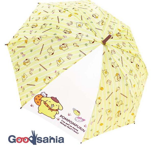 ポムポムプリン ストライプ キッズ傘 55cm 長傘 ワンタッチ ジャンプ傘 子供用 かわいい 雨傘 キャラクター 通学 通園 35216■メーカー：ジェイズプランニング(J's Planning)