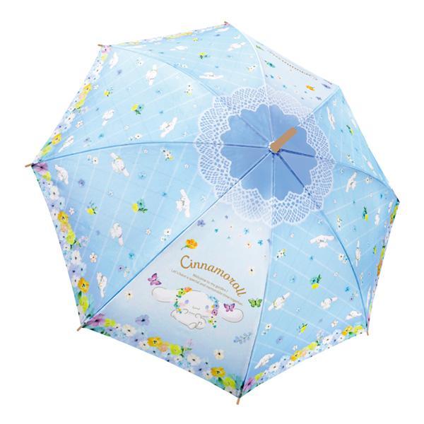 シナモロール フラワーレースド キッズ傘 55cm 長傘 ワンタッチ ジャンプ傘 子供用 かわいい 雨傘 キャラクター 通学 通園 35224■メーカー：ジェイズプランニング(J's Planning)