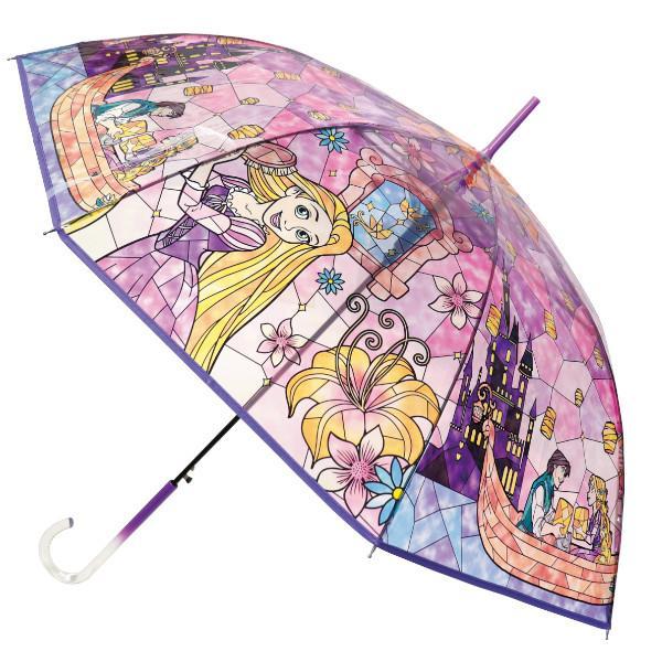ラプンツェル ステンドグラス傘 ディズニー Disney キャラクター傘 60cm 透明 長傘 ワンタッチ おしゃれ 雨傘 32470■メーカー：ジェイズプランニング(J's Planning)