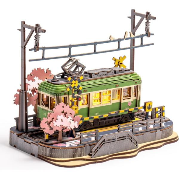 立体パズル 木製 3D ウッドパズル 桜の電車 さくらの鉄道旅■メーカー：ROBOTIME