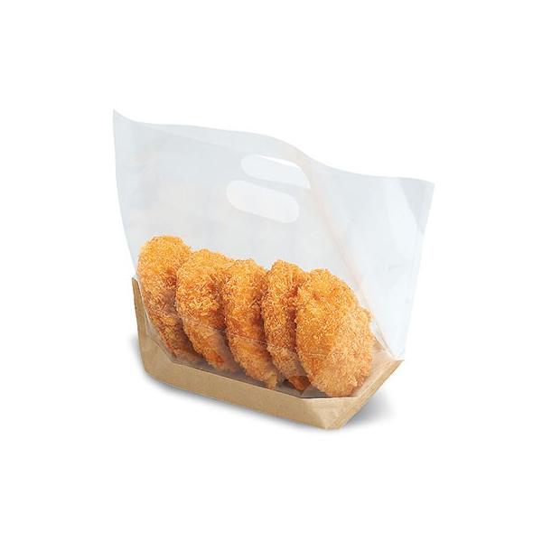 【用途】惣菜（天ぷら盛り合わせ、天ぷら、からあげ、コロッケ、フライなどの揚げ物焼き鳥、串カツ、焼き魚など）青果(ミニトマト、ブドウ、レモン、きのこ類など）調理パン(サンドイッチ、ホットドック、ハンバーガーなど)【特長】●トレー包装の代替えと...