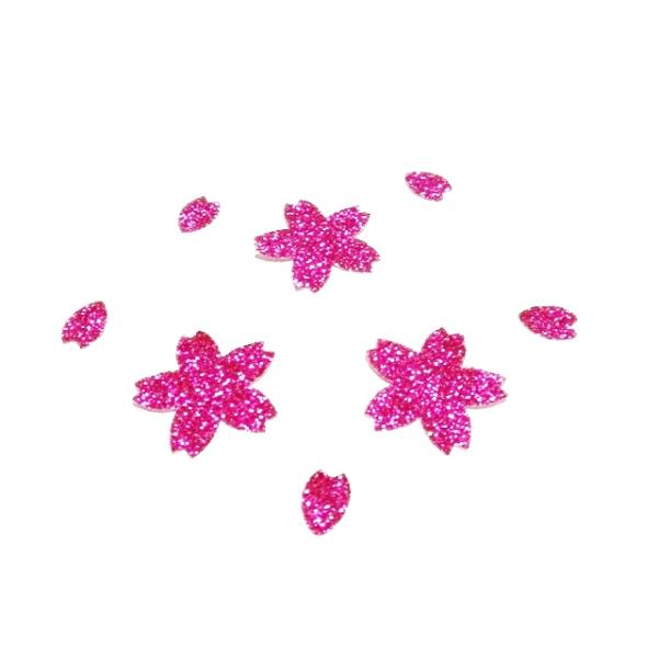 ラメグリッターカラー：ライトピンク数量 ：花3枚と花びら5枚1セット取付方法：アイロン圧着