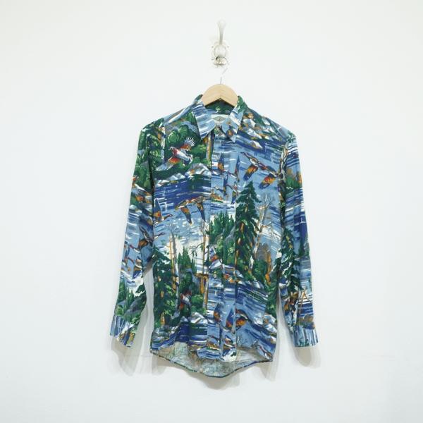 【商品名】アメリカ製　(S) 80's 90's SHADOWBOXER 総柄シャツ　長袖　古着　ヴィンテージ　シャドーボクサー　 I8-4【表示サイズ】S【実寸サイズ】着丈：約67cm 身幅：約50cm袖丈：約50cm (脇下から計測)肩...