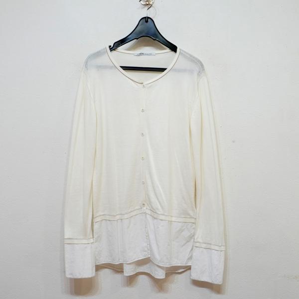 【商品名】AGNONA (S) コットンシルク　異素材切替カーディガン　アニオナ　J7-145　【表示サイズ】S【実寸サイズ】着丈：約65/71cm身幅：約45cm袖丈：約51cm (脇下から計測)肩幅：約40cm※実寸サイズはおおよそであ...