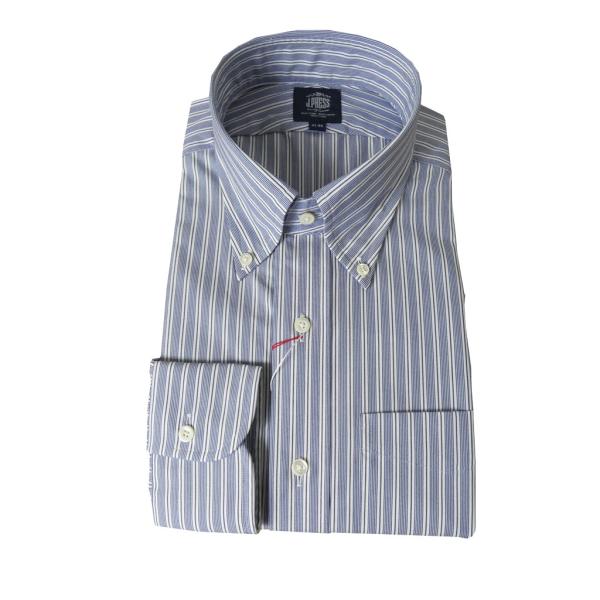 ★J.PRESSのボタンダウンシャツ。素材は綿100%。ピンオックス。★カラー=ネイビーのストライプ。製造国はラオスですが、JPRESSオリジナルの生地（日本製）を使用しております。オフタイムにオンタイムに万能に合わせ易いスグレモノです。一...