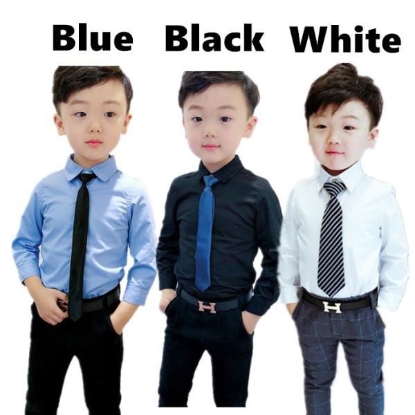 【キッズファッション・フォーマルシャツ】内容：ワイシャツ+子供用ネクタイカラー：ブラック ホワイト ブルーサイズ：90cm 100cm 110cm 120cm 130cm 140cm 150cm生産国：中国サイズ感：こちらの商品通常よりワン...