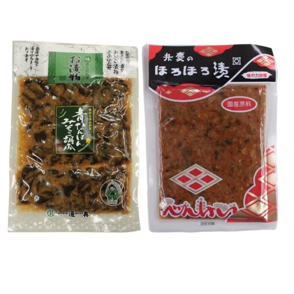 商品名: 青なんばんみそっこ胡瓜内容量: 120g原材料: 胡瓜と青唐辛子、味噌など商品説明文: ご飯のお供に最適で、甘辛い味噌が食欲をそそります。おつまみや薬味としても利用可能です。商品名: 弁慶のほろほろ漬内容量: 115g原材料: 人...