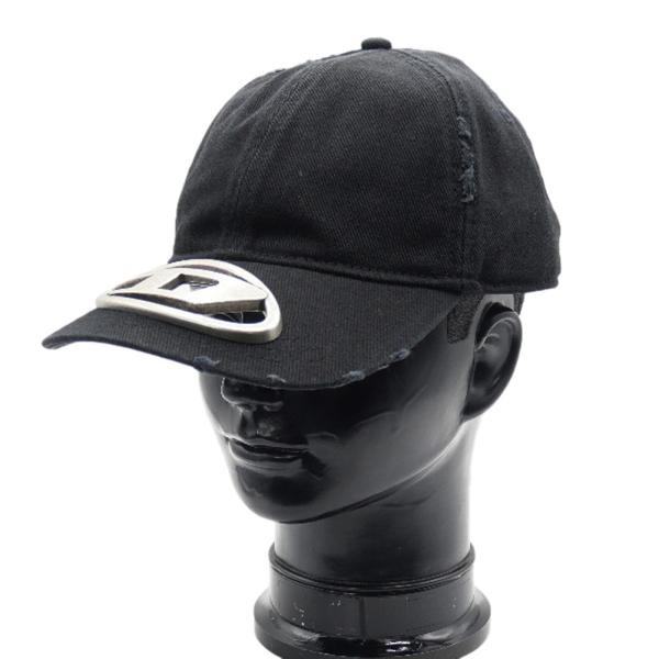 DIESEL ディーゼル ベースボールキャップ A12709 0PFAA C-BEAST-A1 帽子 ダメージ加工 メタルロゴ メンズ レディース ブラック 定番 人気商品