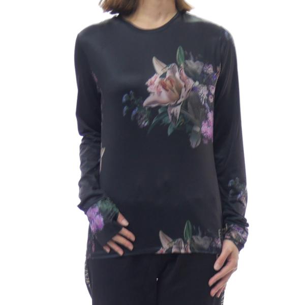 EMPORIO ARMANI エンポリオアルマーニ EA7 クルーネック ロングTシャツ 7W000613 AF19217 総柄 長袖 ストレッチ 通気性 レディース ブラック