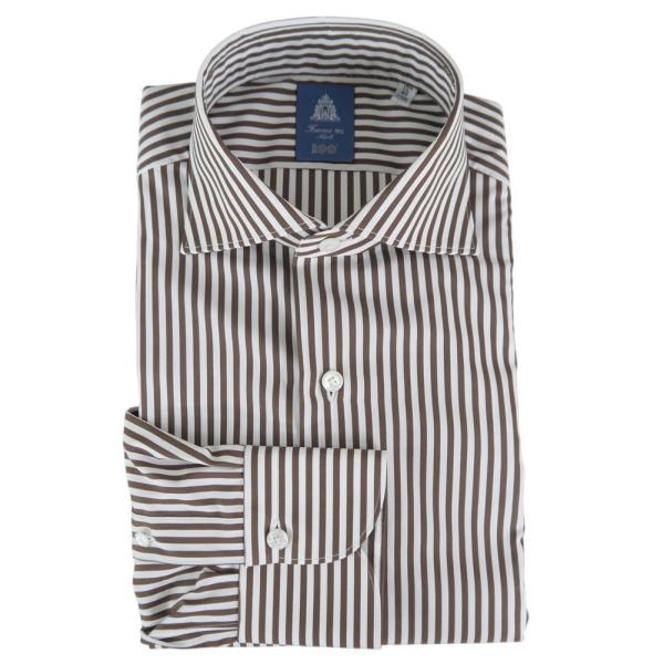 FINAMORE フィナモレ カッタウェイ シャツ MILANO 044256 C0243 SIMONE 長袖 メンズ ブラウン×ホワイト