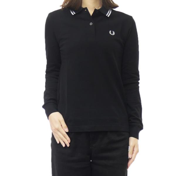 FRED PERRY フレッドペリー 長袖 鹿の子ポロシャツ G3636 TWIN TIPPED LS FP SHIRT レディース ブラック