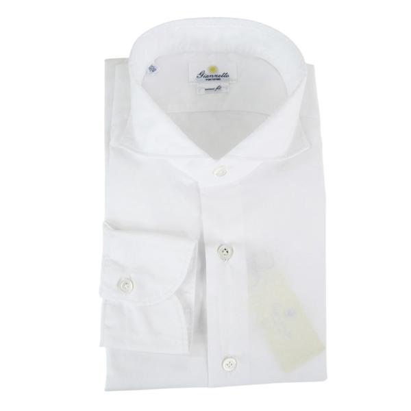 GIANNETTO ジャンネット カッタウェイシャツ AC130 VINCI FIT WASH 長袖 ブランド ロゴ ワンポイント 刺繍 コットン カジュアル きれいめ ビジネス 通勤 ワイシャツ メンズ ホワイト