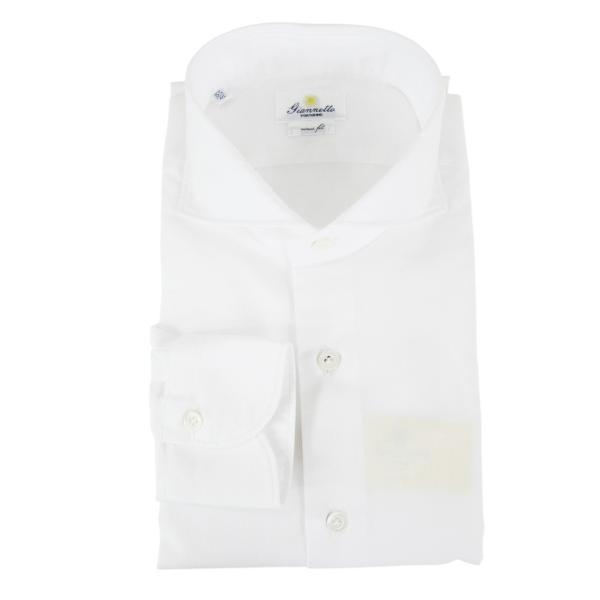 GIANNETTO ジャンネット カッタウェイシャツ AC108 VINCI FIT WASH 長袖 ブランド ロゴ ワンポイント 刺繍 コットン カジュアル きれいめ ビジネス 通勤 ワイシャツ メンズ ホワイト