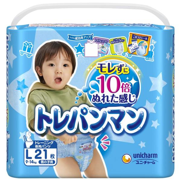 「商品情報」●トレパンマンだけの「おしっこ分かる吸収体」採用で、オムツの10倍ぬれた感じが分かります。 ●吸収力を2倍に強化。万が一、失敗してもおしっこ2回分をしっかり吸収するから、モレを気にせずトレーニングできます。 ●ぬれると浮き出るく...