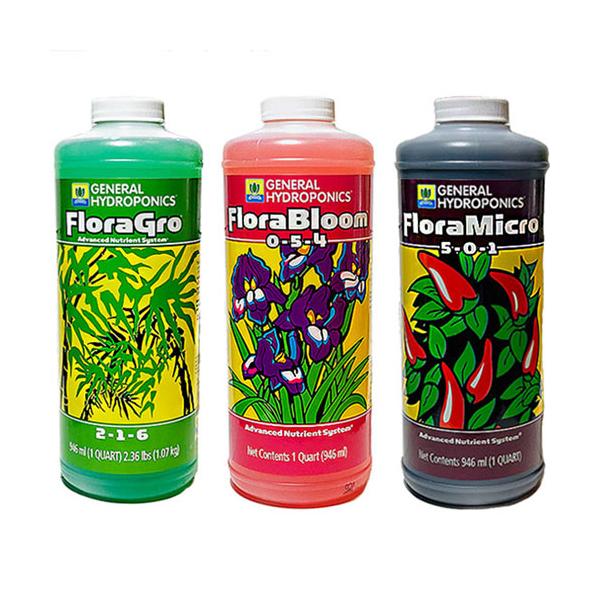 GH FLORA(GRO/BLOOM/MICRO)各946mlのお得な３本セット!!GH-フローラは３本の肥料 "GRO"、"BLOOM"、"MICRO"を組み合わせて使う水耕栽培用の肥料です。成長段階に応じて与えるバランスを変え最適な栄養...