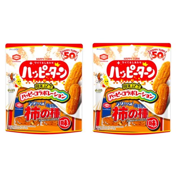■商品説明1『ハッピーターン 亀田の柿の種味』は、ハッピーパウダーの“あまじょっぱさ”を残しながら、亀田の柿の種のピリ辛な醤油の香ばしさと、ピーナッツの香りを掛け合わせた「亀田の柿の種」の味わいを加え、コラボレーションならではの食べ進めるほ...