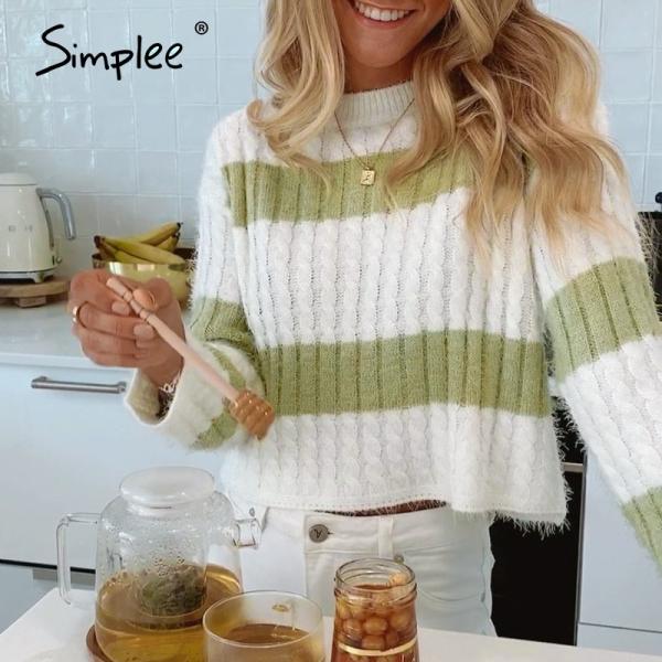本商品は海外からの発送となり到着までに2〜3週間程度を頂戴します。予めご了承くださいませ。商品名43894 プルオーバー ニット セーター カジュアル シンプル スリーブ ストライプ ウィンター カラー ルーズ ストリップ クルー ネック ...