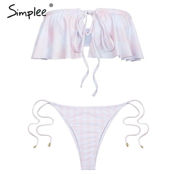 本商品は海外からの発送となり到着までに2〜3週間程度を頂戴します。予めご了承くださいませ。商品名アンダーウェア 下着 ランジェリー 水着 カジュアル ラッフル シンプル ストリング フロント タータンチェック 格子縞 ネック ピンク セクシ...