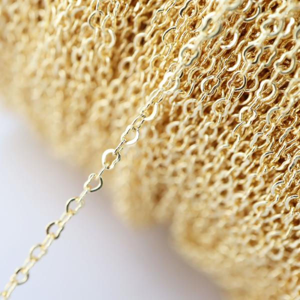 金アレ対応14KGF ハートチェーン □切り売り：S 30cmL 25cm※カットせず繋がったまま（1本）納品いたします。□素材：真鍮 14KGF加工　　□サイズ：S 約1.5×1.9mmL 約4mm約4×3mm《注意事項》　金属アレルギー...