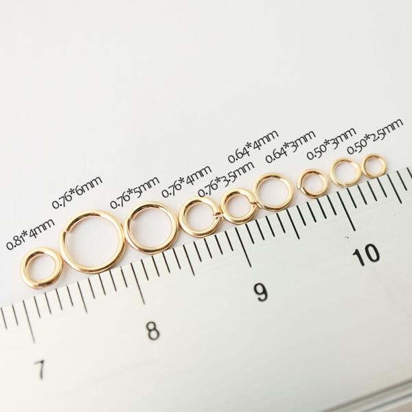 14KGF 丸カン 基礎パーツMade in USA アメリカ直輸入■サイズ：線径0.50mm　外径2.5mm　20個線径0.50mm　外径3.0mm　20個線径0.64mm　外径3.0mm　20個線径0.64mm　外径4.0mm　10個線...