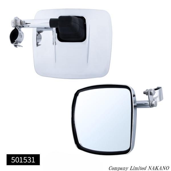 ●純正ミラーステーに挟み込むだけの簡単取りつけ●お洒落なメッキ仕上げ●4トン車などサイドアンダーミラーが付いていない車に●曲面なので広範囲に巻き込みの安全確認が可能になります●曲面レンズ300Ｒ●サイズ：200×225ｍｍ/対応ステー寸法1...