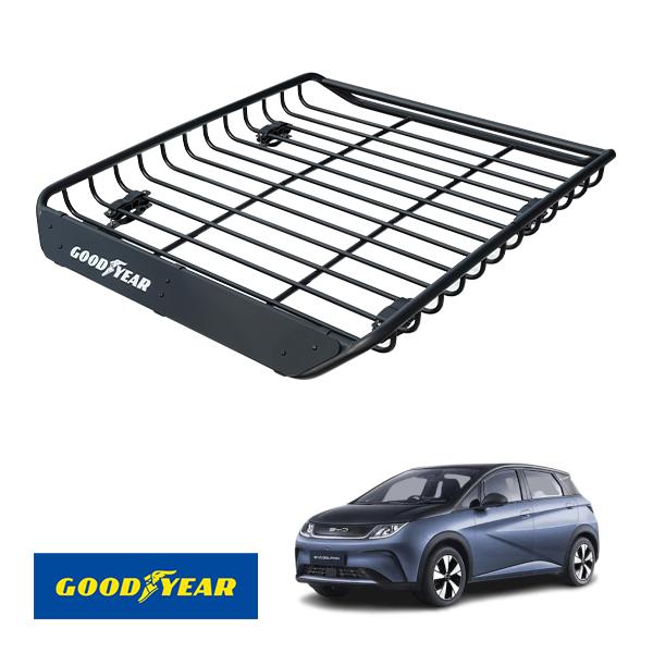 メーカー：GOODYEAR品名：GOODYEARロゴ入 ルーフラック MEGA PRO内容物：本体、取付金具管理番号：g2597カラー：ブラック材質：スチール耐荷重：100kg取付方法：金具固定ルーフラック本体(外寸)：1341mm×124...
