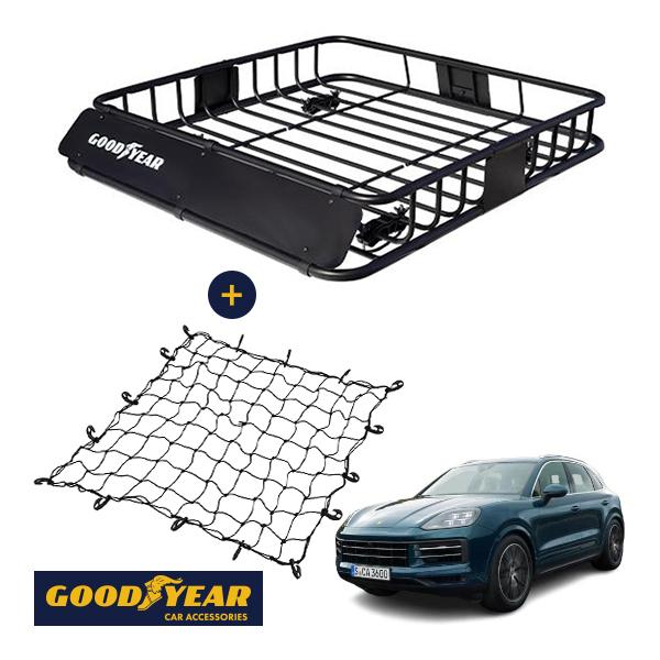 メーカー：GOODYEAR品名：GOODYEARロゴ入 ルーフラック ROAD PRO ＋ カーゴネット内容物：本体、取付金具、ネット管理番号：g2598-g2672カラー：ブラック材質：スチール、樹脂、ゴム耐荷重：100kg取付方法：金具...