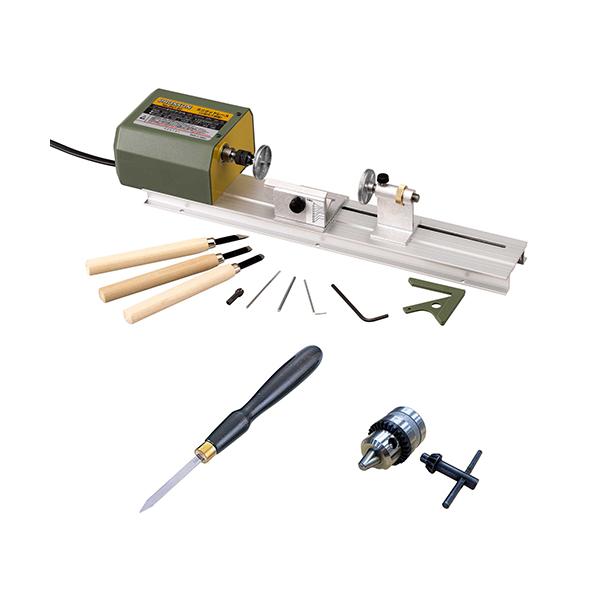 納期について：メーカー直送品(代引き不可)【 特長 】・標準付属のバイト3本にくわえ、本格派の直剣バイト1本、さらにドリルチャックをセットした特別セットです。・室内で手軽に使用できる小型卓上旋盤です。・作業が広がる6.5mmドリルチャック付...