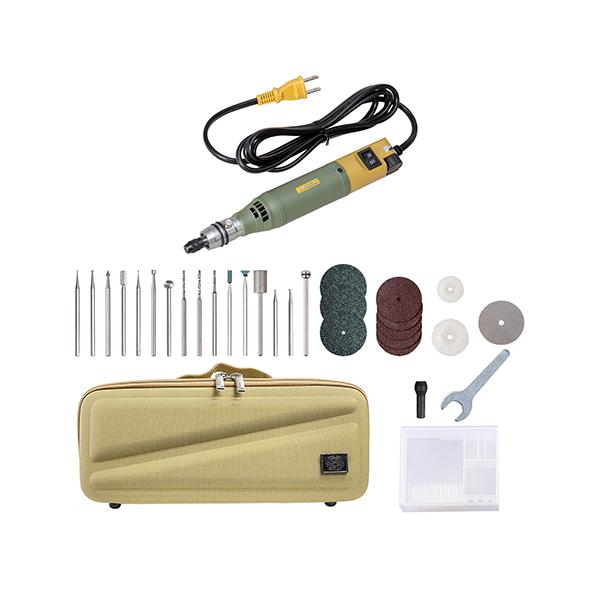 納期について：メーカー直送品(代引き不可)【 特長 】・ハイス・超硬・軸付砥石・ドリル・丸鋸刃・切断砥石・ブラシも付属した、数量限定のセット品です。・ミニルーターとパーツ類をまとめて収納できるケース付きです。・ミニルーターMM100はネオジ...