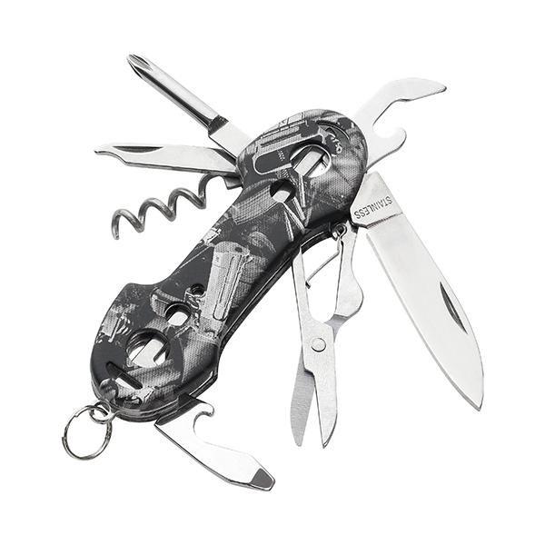 納期について：メーカー直送品(代引き不可)【 特長 】・手のひらサイズのボディーに10機能を搭載したマルチナイフです。・タフに使えるサビに強いステンレス製です。・海、山、川やキャンプなど様々な用途に合わせて、それに適した機能を搭載したモデル...