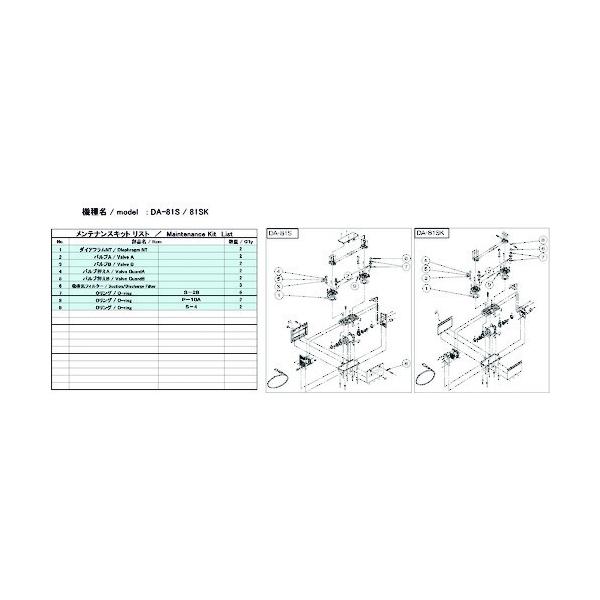 納期について：取寄品3〜5営業日目発送予定★欠品時除くメーカー名：(株)アルバック【 特長 】・ダイアフラム型ドライ真空ポンプのメンテナンスに必要な消耗品を揃えたセットです。・修理時に通常交換するダイアフラム、吸排気弁などの部品セットです。...