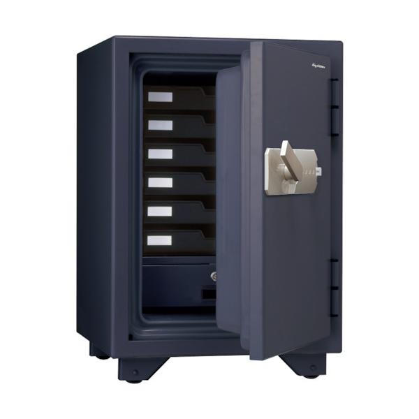 納期について：メーカー直送品(代引き不可)メーカー名：日本アイ・エス・ケイ(株)【 仕様 】品名:キング 特殊マグネットロック式耐火金庫品番:KMX-50MNA容量(L):50色:ネイビー本体寸法(mm)間口:475本体寸法(mm)奥行:5...