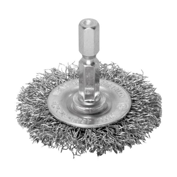 納期について：取寄品3〜5営業日目発送予定★欠品時除くメーカー名：(株)ワールドツール【 特長 】・六角軸のホイール型スチールワイヤーブラシです。・金属のサビ落としやバリ取りなどに使用できます。・頑固な汚れ、塗装、錆びを綺麗に落とします。【...