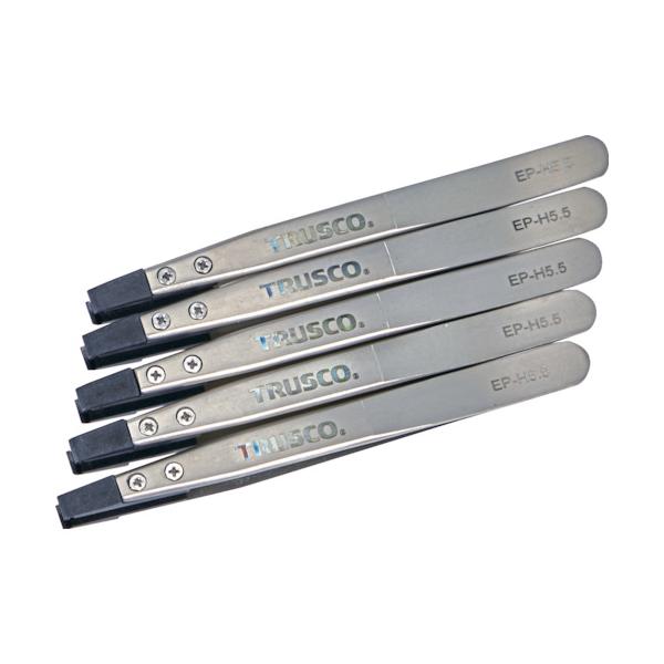 納期について：取寄品3〜5営業日目発送予定★欠品時除くメーカー名：トラスコ中山(株)【 特長 】・5本入のお買い得パックです。・チップ交換型のピンセットです。・ESD対策仕様商品です。【 用途 】・静電気の帯電にデリケートな電子機器や電子部...