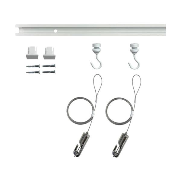 納期について：メーカー直送品(代引き不可)メーカー名：(株)福井金属工芸【 特長 】・必要なパーツがすべてセットになった商品です。・額吊レールを使用することにより壁面を傷つけることなく、手軽に左右自由な位置に絵、写真、鏡を吊り下げることがで...