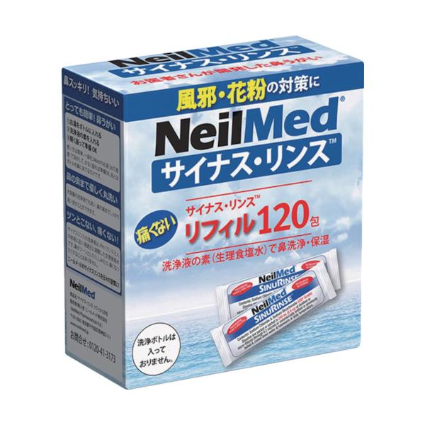 納期について：取寄品3〜5営業日目発送予定★欠品時除くメーカー名：ニールメッド(株)【 用途 】・花粉やアレルギー対策に・風邪の予防に・鼻腔内の洗浄に【 仕様 】品名:サイナスリンス 鼻うがい サイナスリンス・リフィル 120包品番:SRR...