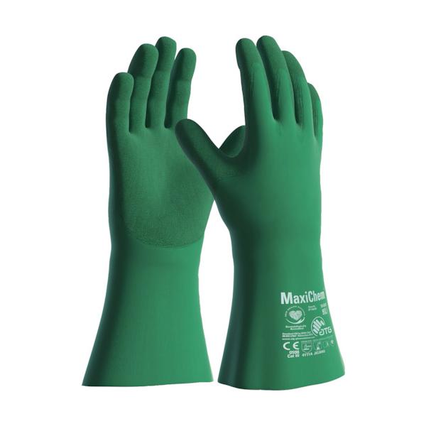 納期について：取寄品3〜5営業日目発送予定★欠品時除くメーカー名：ATG社【 仕様 】品名:エーティージー 耐薬品手袋 マキシケム 76-830 Mサイズ品番:76-830-M色:グリーンサイズ:M全長(cm):35.0手のひら周り(cm)...