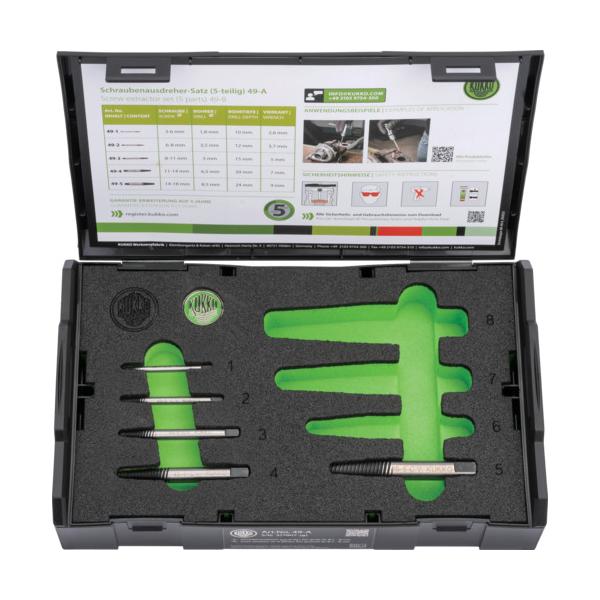 納期について：取寄品3〜5営業日目発送予定★欠品時除くメーカー名：KUKKO社【 特長 】・細かい溝が折れ込みボルトに確実に食い込み除去します。・クロームバナジウム鋼製で耐久性に優れています。・ケース内には型取りフォームが入っておりツールの...