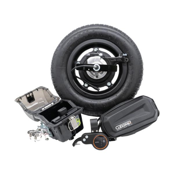 納期について：取寄品3〜5営業日目発送予定★欠品時除くメーカー名：(株)CuboRex【 特長 】・E-cat kit2はお手持ちのねこ車(一輪車・手押し車)をだれでもカンタンに電動化できる取付式の電動アシストタイヤキットです。・タイヤが電...