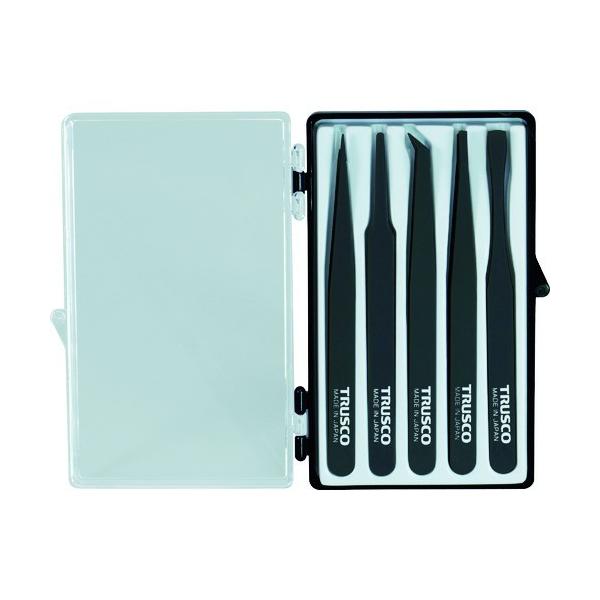 納期について：取寄品3〜5営業日目発送予定★欠品時除くメーカー名：トラスコ中山(株)【 特長 】・プラスチック製ピンセット5本をセットにしました。・非磁性、絶縁性、耐薬品性、剛性に優れています。・先端が面接触で細かなパーツを保持します。・対...