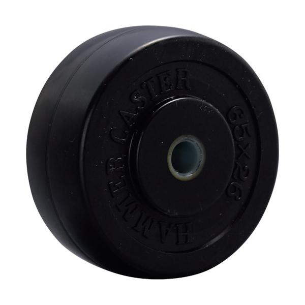 納期について：取寄品3〜5営業日目発送予定★欠品時除くメーカー名：ハンマーキャスター(株)【 特長 】・導電車輪もできます。(黒色)【 仕様 】品名:ハンマー S型用 ゴム一体車輪 樹脂ブッシュ入り 65mm品番:425S-R65車輪径D(...