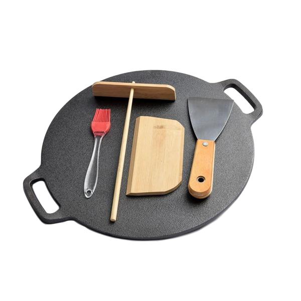 クレープパン 30cm クレープ トンボ付き IH対応 クレープメーカー クレープ焼き器 フライパン 味付け済みの鋳鉄フライパン コーティング
