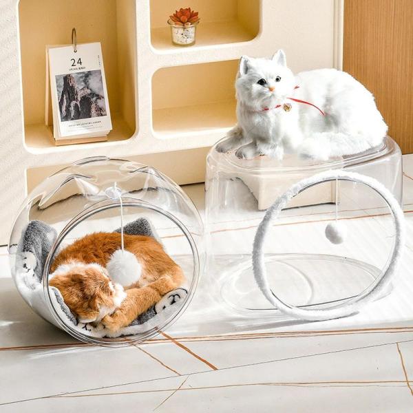 1.猫の様子がよく見える透明デザイン：猫ハウスは透明なデザインなので、どの角度からでも猫が遊んでいる様子や寝ている様子を見ることができ、飼い主さんと猫さんの絆が深まります。 2.猫の習性を最大限に活かしたデザイン：猫は狭い空間を好むため、こ...